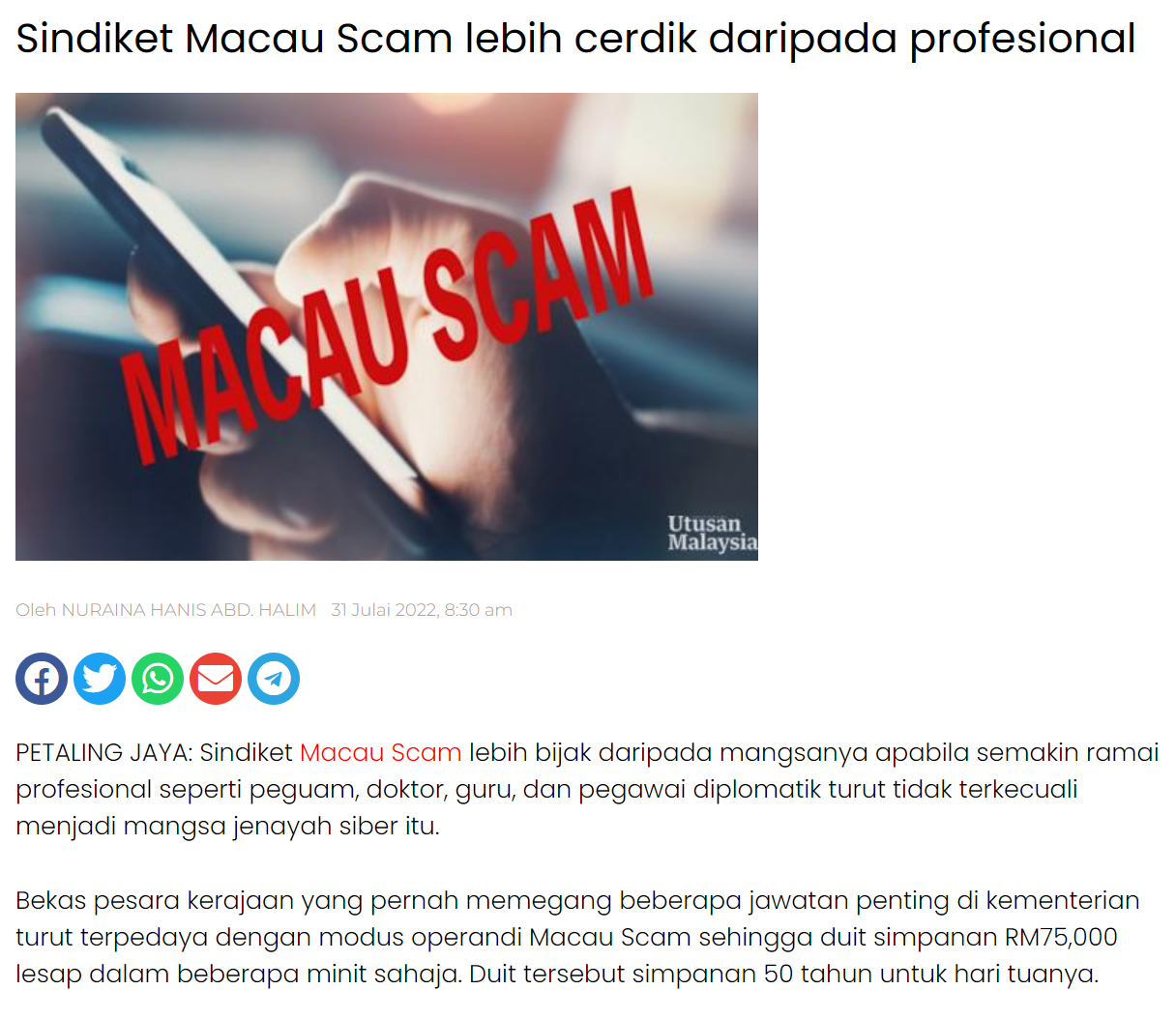MACAU SCAM - SCAM ALERT!